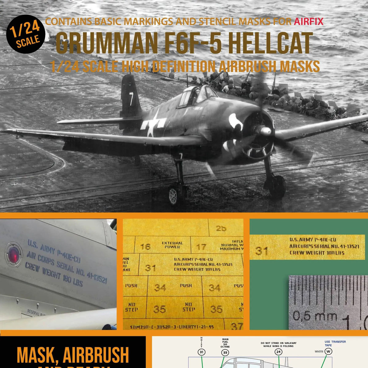 1ManArmy 1:24 Grumman F6F-5 Hellcat High-Definition Paint Masks – Bases ...
