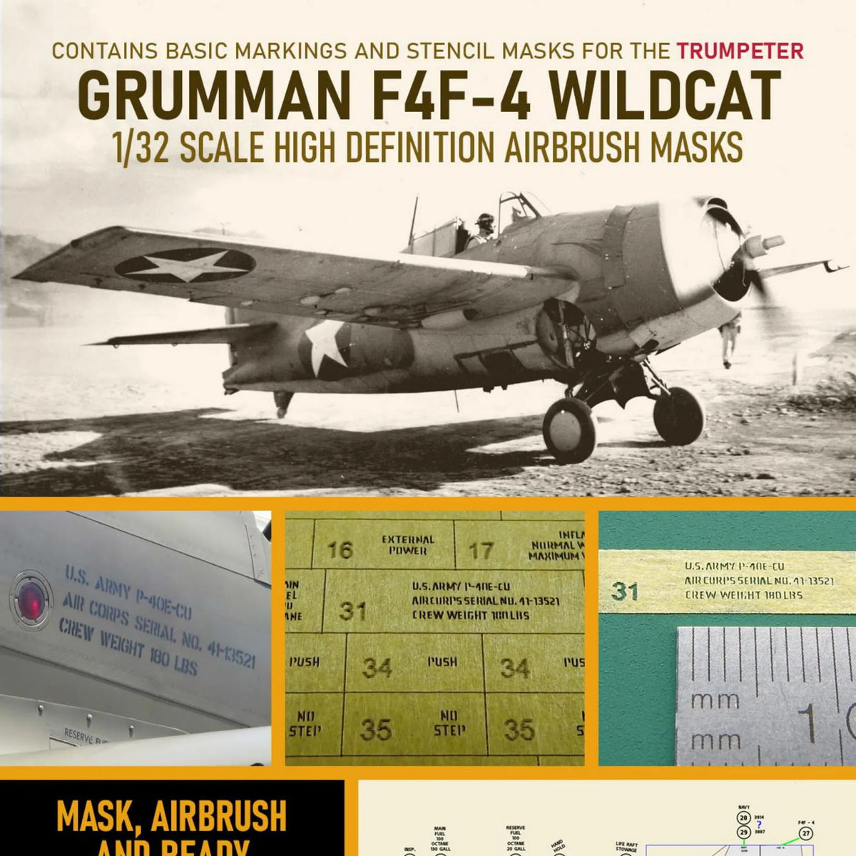 1ManArmy 1:32 Grumman F4F-4 Wildcat High-Definition Paint Masks – Bases ...